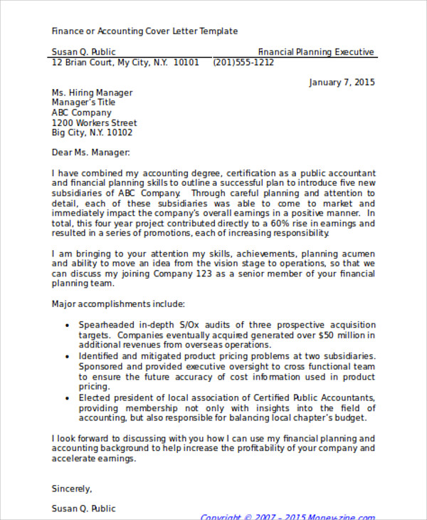 16 Accounting Cover Letter Word PDF