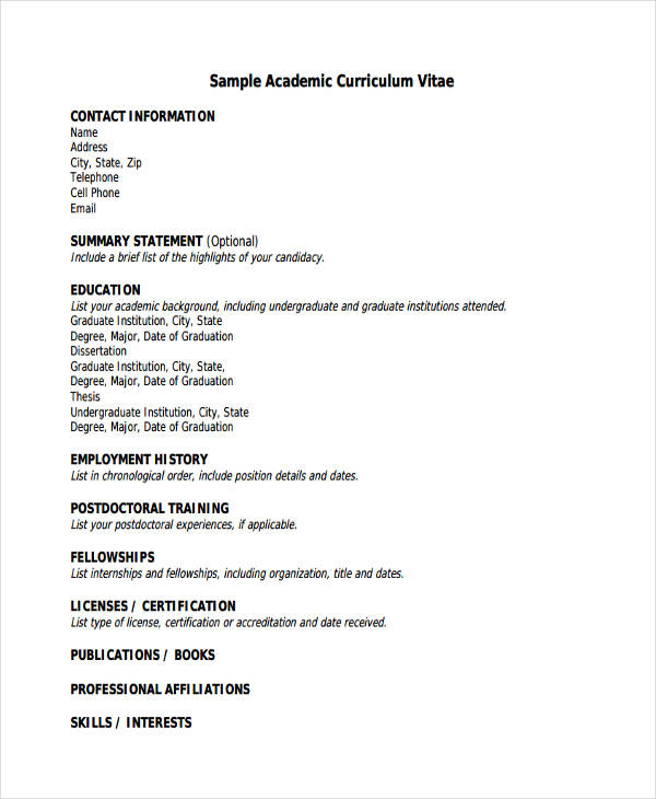 Sample Cv Templates Word DocTemplates