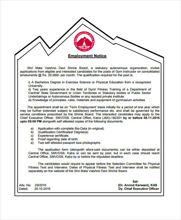 Employment Notice Templates - 4+ Free Word, PDF Format Download