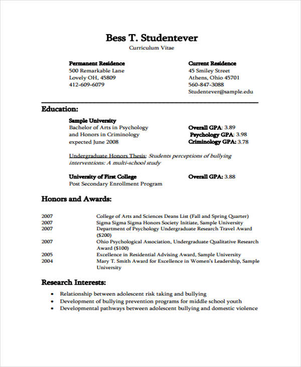 12 Formal Curriculum Vitae Free Sample Example Format Download