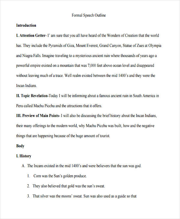 Expository Essay Formal Speech Outline