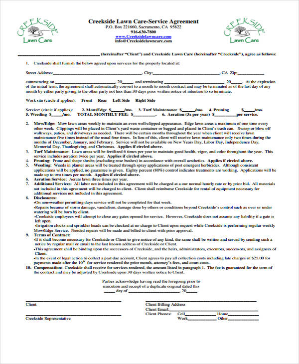  Lawn Mowing Contract Sample PDF Template