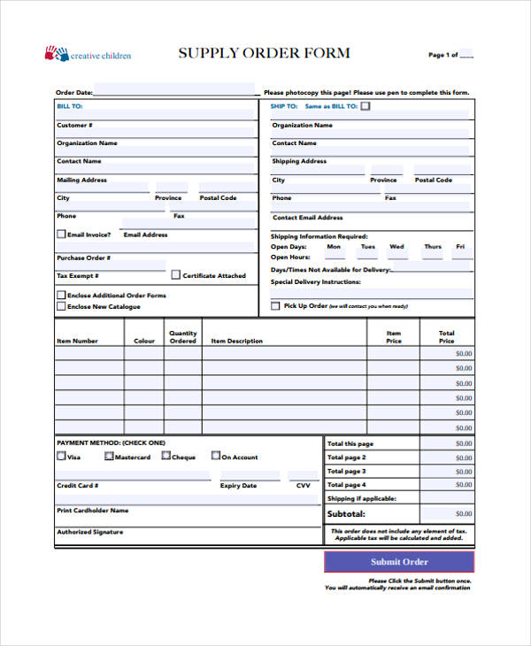 Supply Order Templates - 8 Free PDF, Format Download