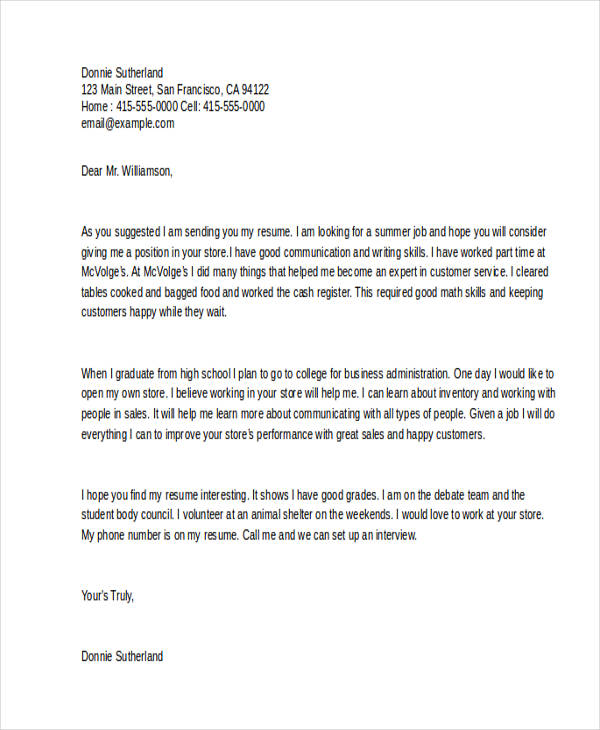 Summer Job Cover Letter - 9+ Free Word, PDF Format Download