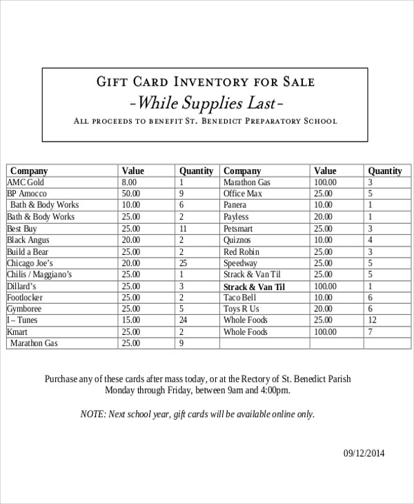 6+ Gift Inventory Templates - Sample, Example