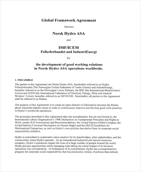 Framework Agreement Template - 11+ Free PDF, Word Format Download