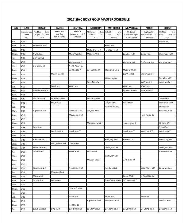 Master Schedule Templates - 11 Free Samples, Examples Format Download