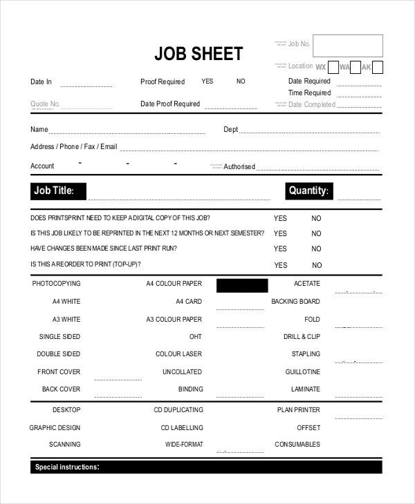 10+ Job Sheet Templates - Free Sample, Example Format Downlaod