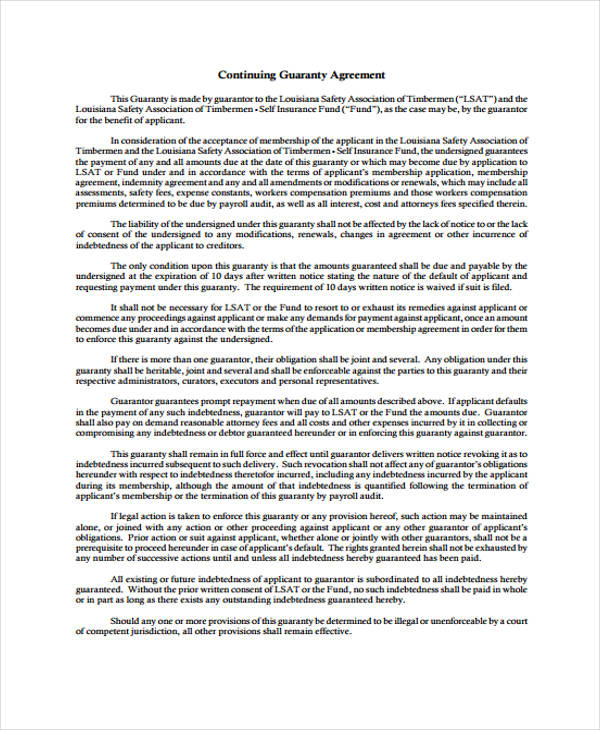 Guaranty Agreement Templates - 9+ Free Word, PDF Format Download