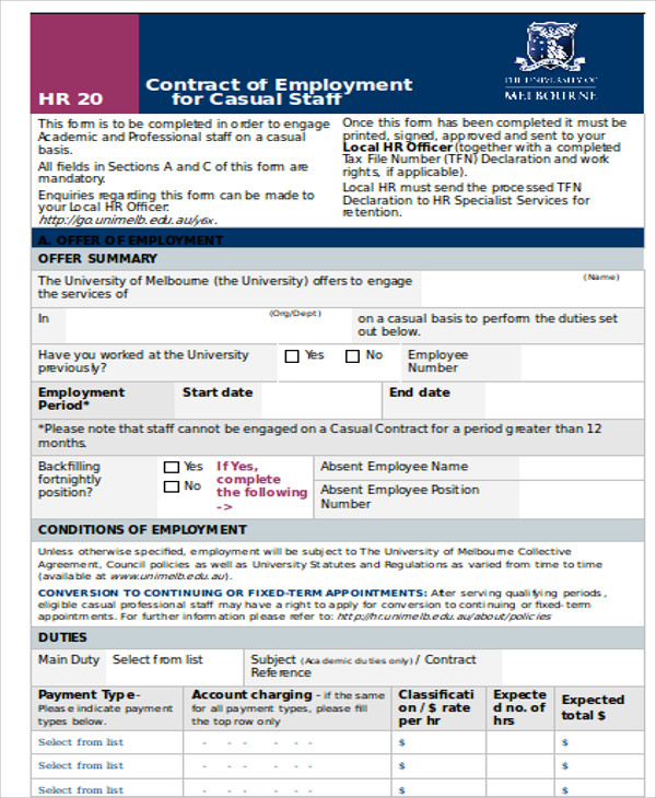8+ FREE HR Contract Templates - Sample Word, Google Docs Example Format ...