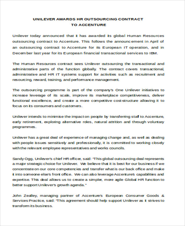 8+ FREE HR Contract Templates - Sample Word, Google Docs Example Format ...