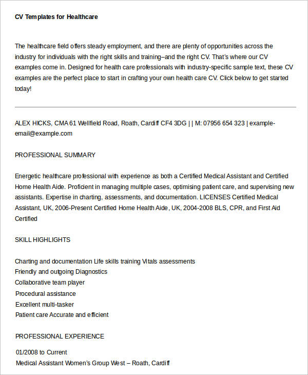 8+ Health Care Curriculum Vitae - Free Word, PDF Format Download | Free ...