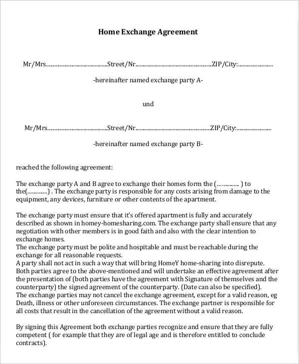 Exchange Agreement Template -15+ Free Word, PDF Format Download