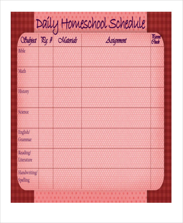 9 Homeschool Schedule Templates Sample Example