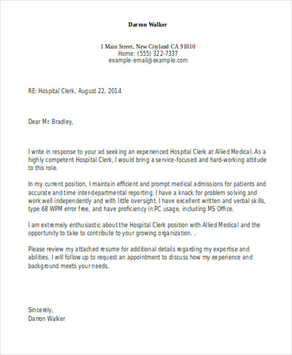 Clerical Cover Letter 10 Free Word PDF Format Download
