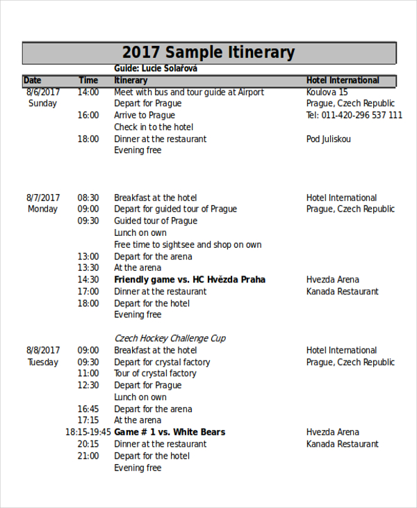23+ Itinerary Templates in Excel