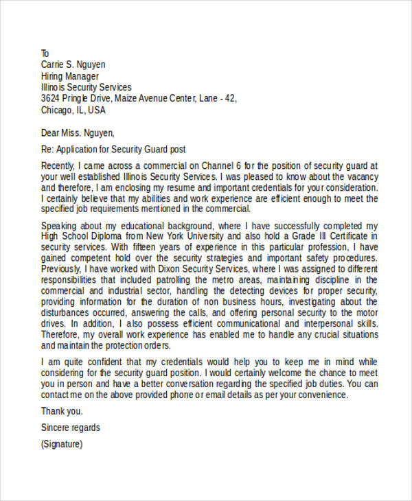 Example Of An Application Letter For A Security Job Security Guard 