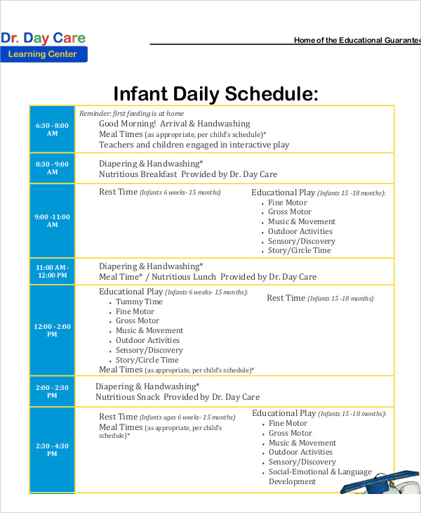 Printable Daycare Schedule Template Printable Word Searches