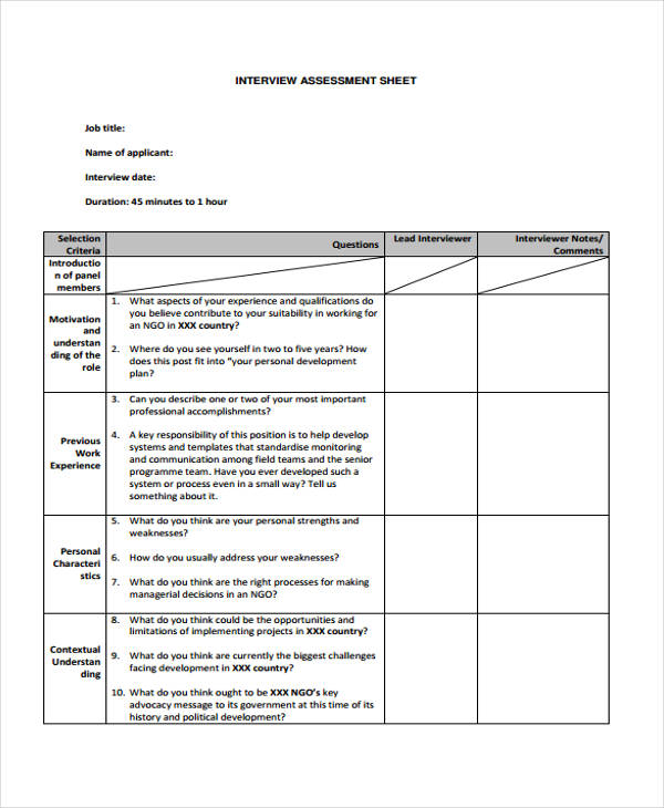 9+ Interview Sheet Templates in Google Docs | Google Sheets | MS Excel ...
