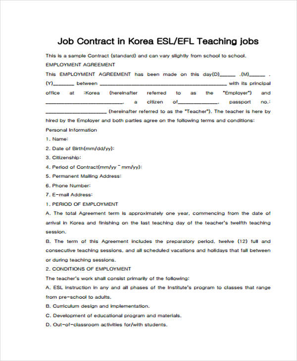 9+ Teacher Contract Templates - Google Docs | MS Word | Apple Pages ...