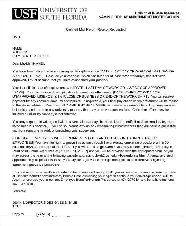 9+ Abandonment Notice Templates - Samples, Examples