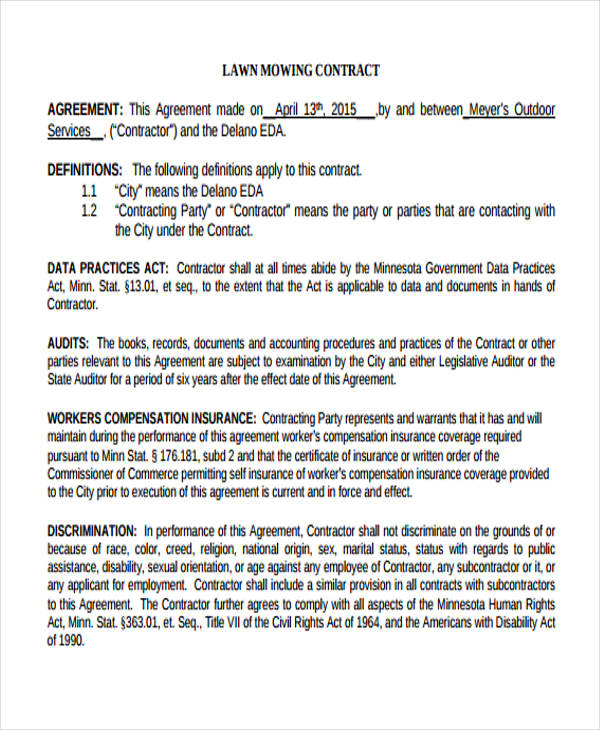 10 Lawn Service Contract Templates Free Sample Example Format Download
