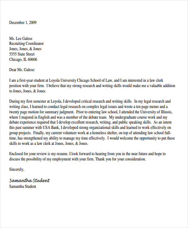 Cover Letter Legal Intern