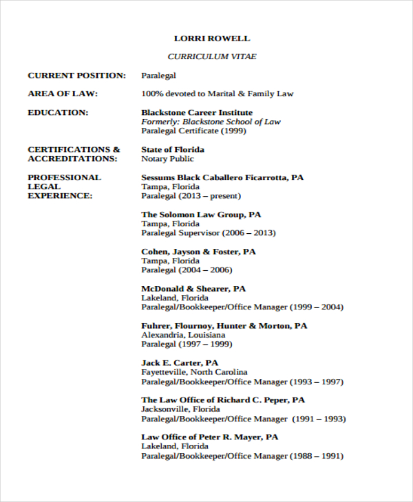 9+ Legal Curriculum Vitae Templates - Word, PDF