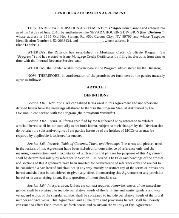 Participation Agreement Template - 10+ Free Word, PDF Format Download