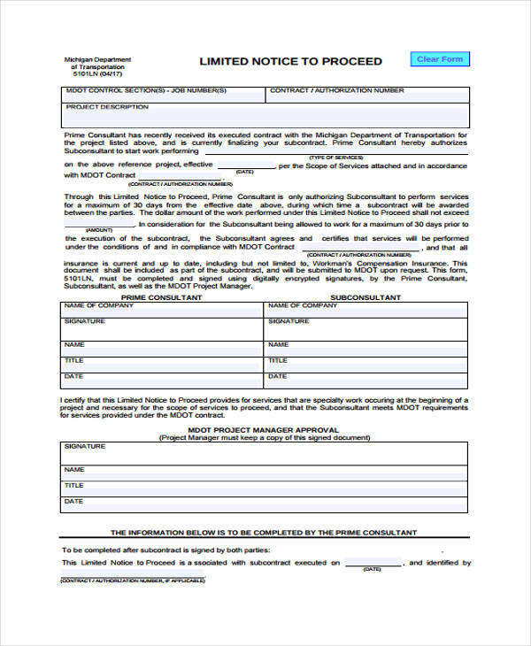 Notice to Proceed Templates - 8 Free Word, PDF Format Download