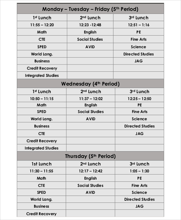 9+ Lunch Schedule Templates - Sample, Examples