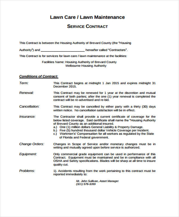 10 Lawn Service Contract Templates Free Sample Example Format Download