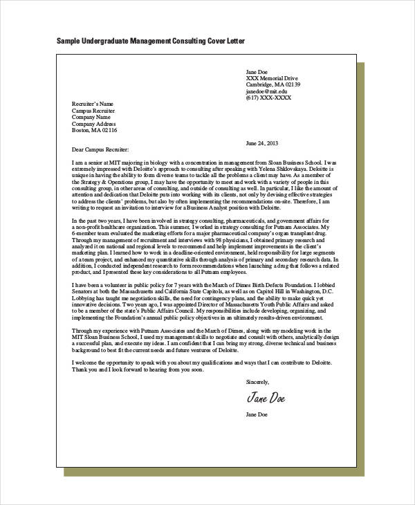 10 Consulting Cover Letter Templates Example