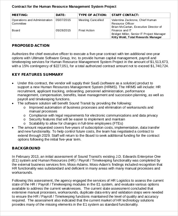 8+ FREE HR Contract Templates - Sample Word, Google Docs Example Format ...