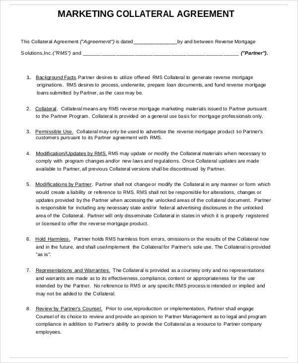 9+ Collateral Agreement Templates - Word, PDF