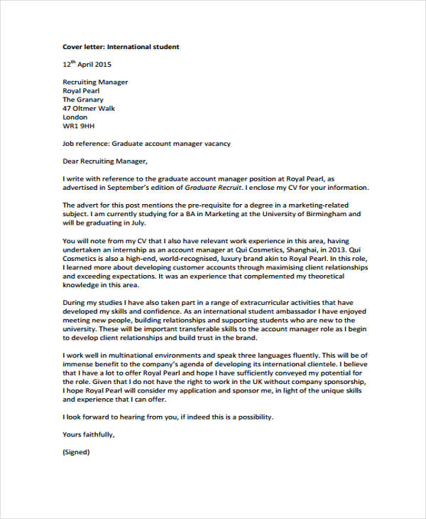 Cover Letter for Student - 10+ Free Word, PDF Format Download