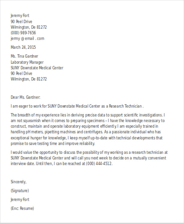 5 Research Technician Cover Letters Free Sample Example Format Download