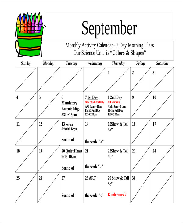 11 Activity Calendar Templates Free Samples Examples Format Download
