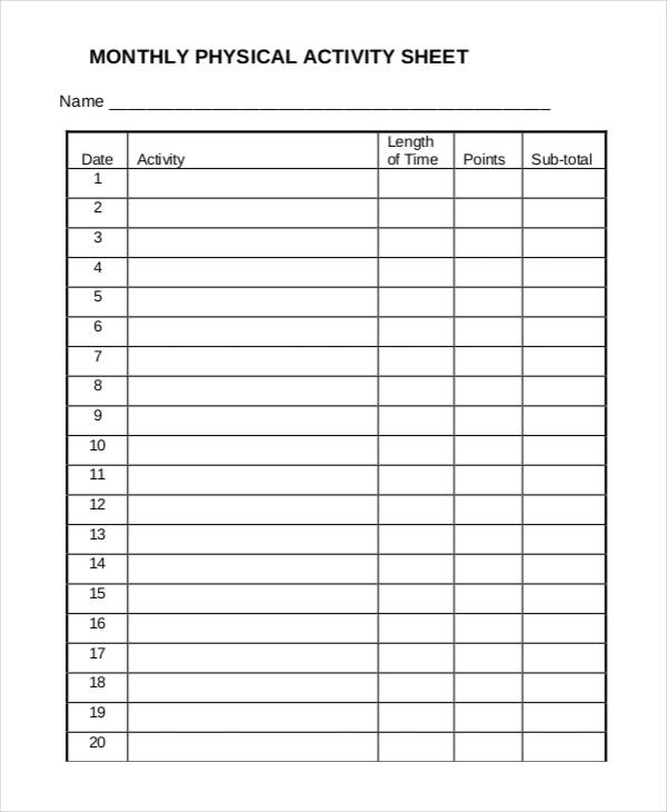8 Monthly Sheet Templates Free Sample Example Format Downlaod 