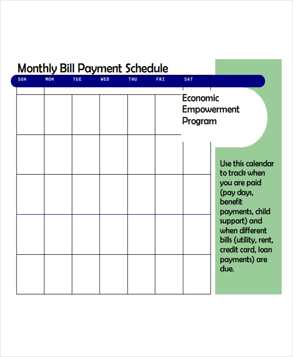 6 Bill Payment Schedule Templates Free Samples Examples Format Download