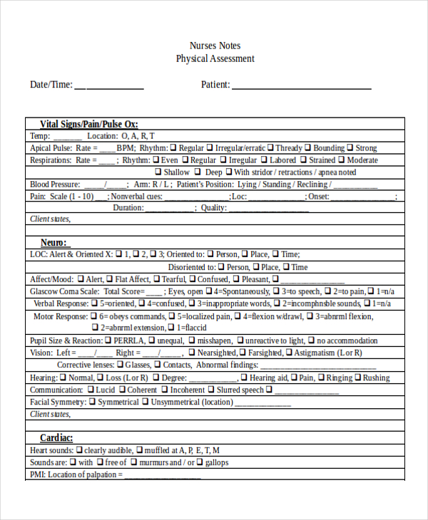 Sample Nursing Note Template