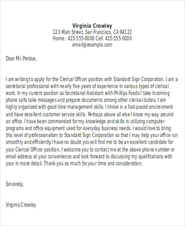 Clerical Cover Letter - 10+ Free Word, PDF Format Download