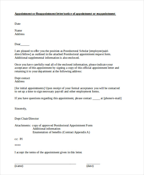 13+ Sample Official Appointment Letters