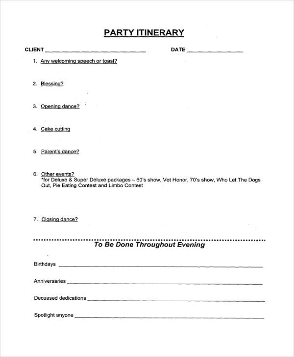 9+ Party Itinerary Templates - Free Sample, Example Format Download