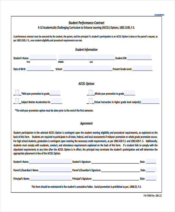 14+ Student Contract Templates - Sample Word, Apple Pages Google Docs ...