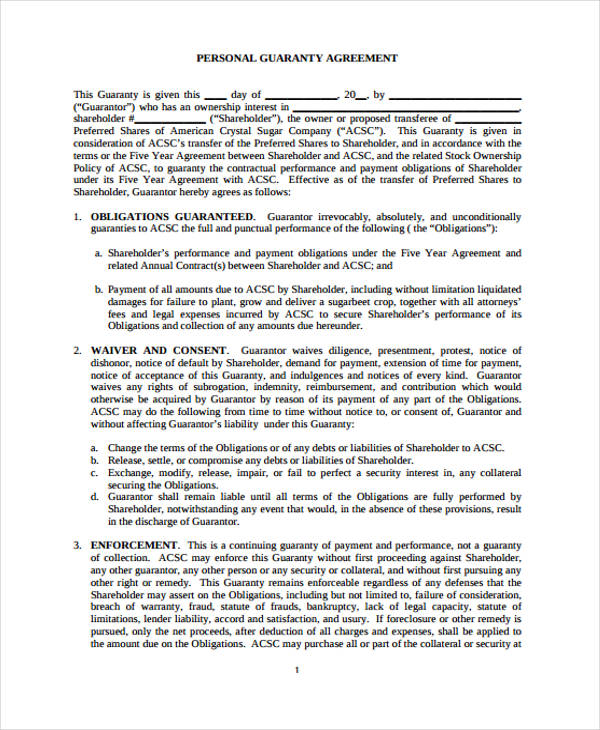 Guaranty Agreement Templates - 9+ Free Word, PDF Format Download