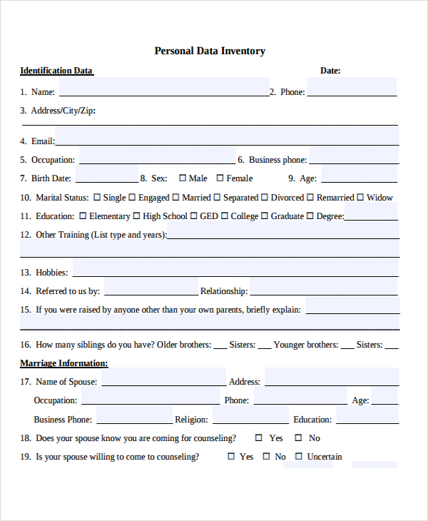 7+ Sample Data Inventory