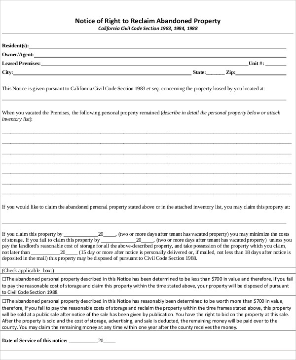 9 Abandonment Notice Templates Samples Examples