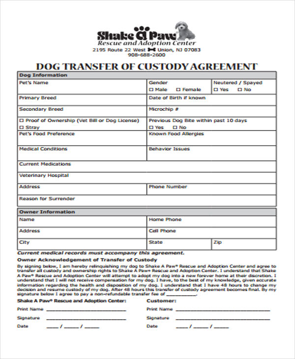 Printable Pet Custody Agreement