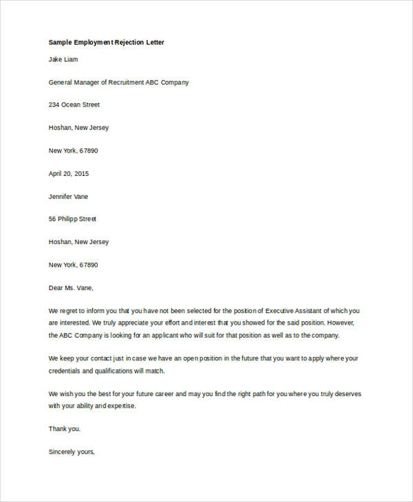 14+ Polite Rejection Letter - Free Sample, Example format Download